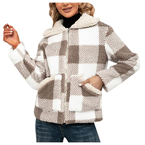 FMCHICO Womens Pullover Fuzzy Fleece Sweatshirt Oversized Hoodie With Pockets Khaki