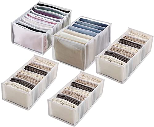 Owill-home Wardrobe Clothes Organizer(5PCS)- Foldable Storage Drawer Divider Boxes for Clothes Portable Closet Organizers Washable Storage Containers for Underwear, Leggings, Skirts, T-shirts, Socks