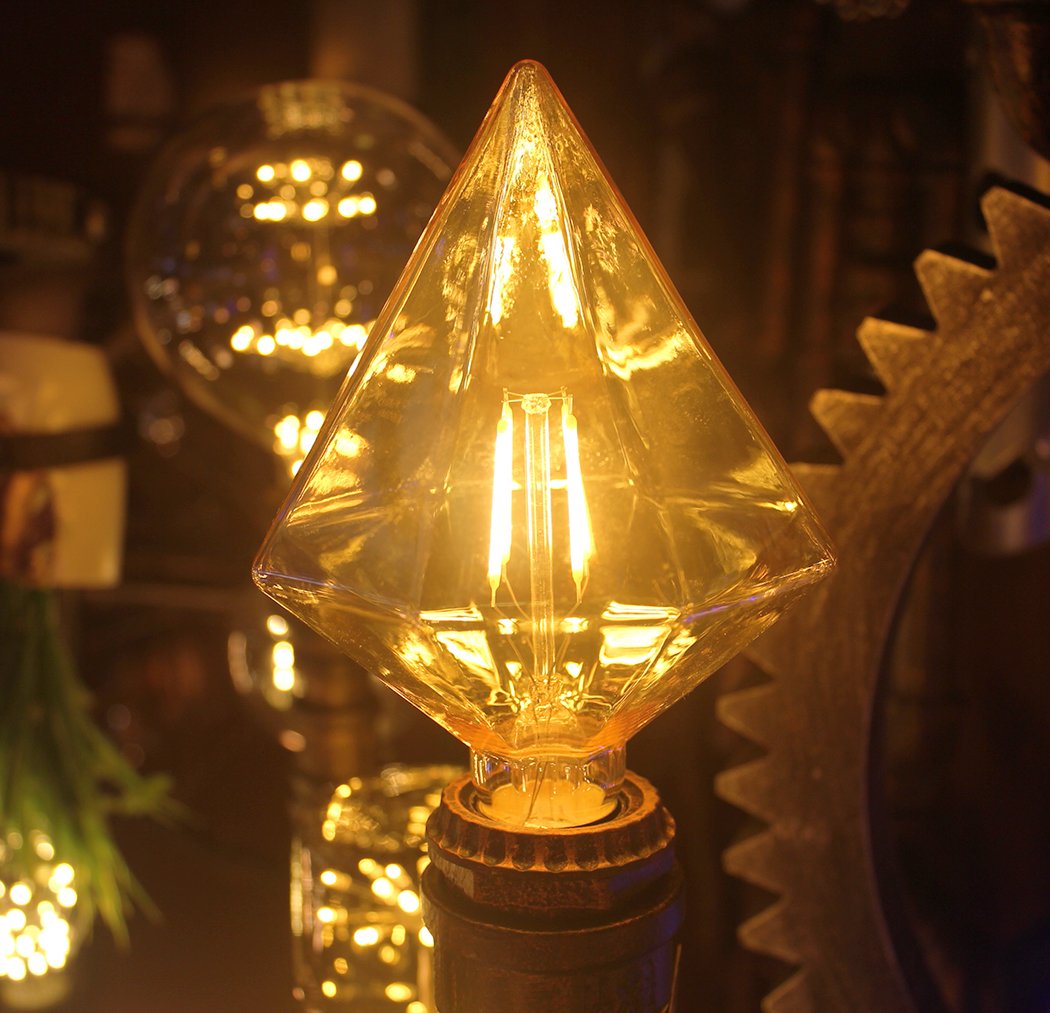 FOOFOO Vintage Diamond Edison Bulb, Amber Glass Warm Yellow, LED Bulbs Dimmable Suitable for Chandelier Wall Lamp