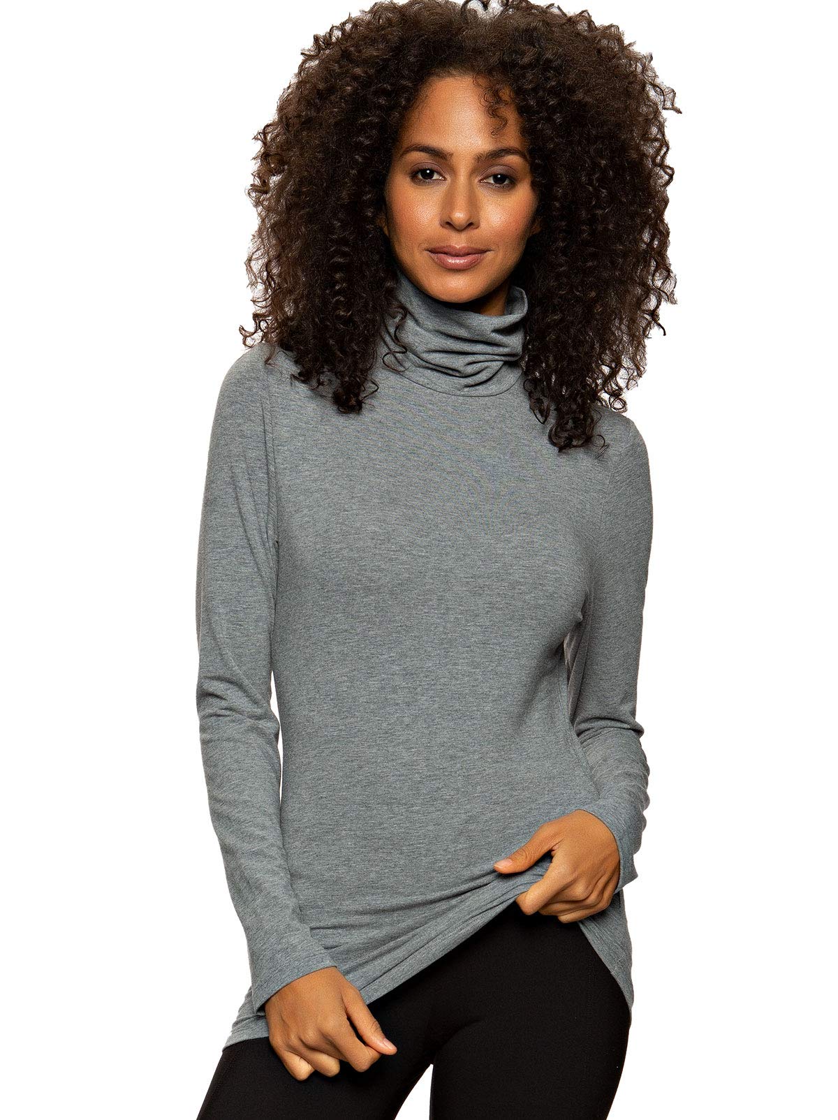 Felina Long Sleeve Cotton Modal Ladies Turtleneck (Medium Heather Gray, X-Large) - Base Layer Women Cold Weather Turtleneck - Soft Womens Turtleneck - Layering Cotton Turtleneck for Women