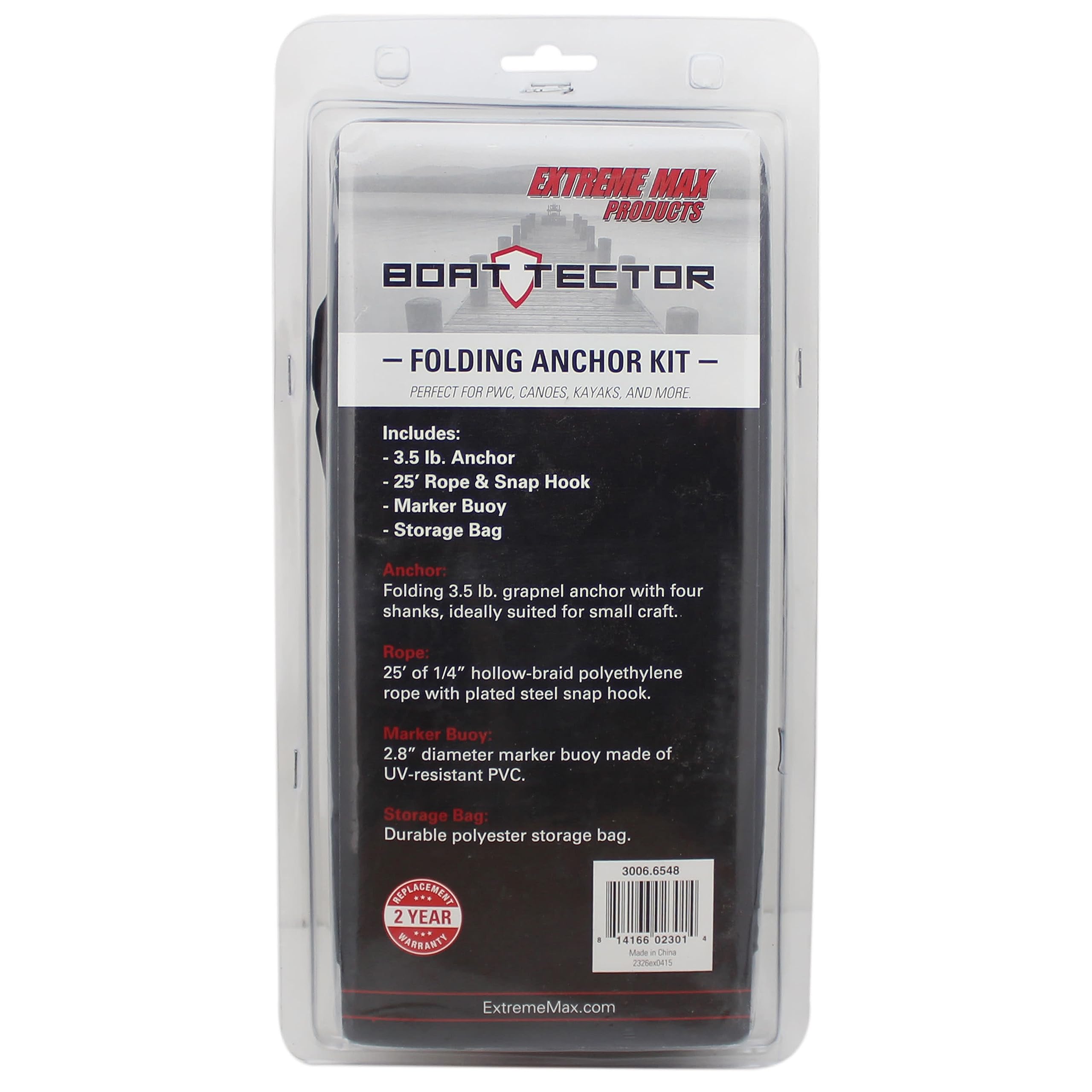 Extreme Max 3006.6548 BoatTector Complete Grapnel Anchor Kit for Small Boats, Kayaks, PWC, Jet Ski, Paddle Boards, etc. - 3.5 lbs.