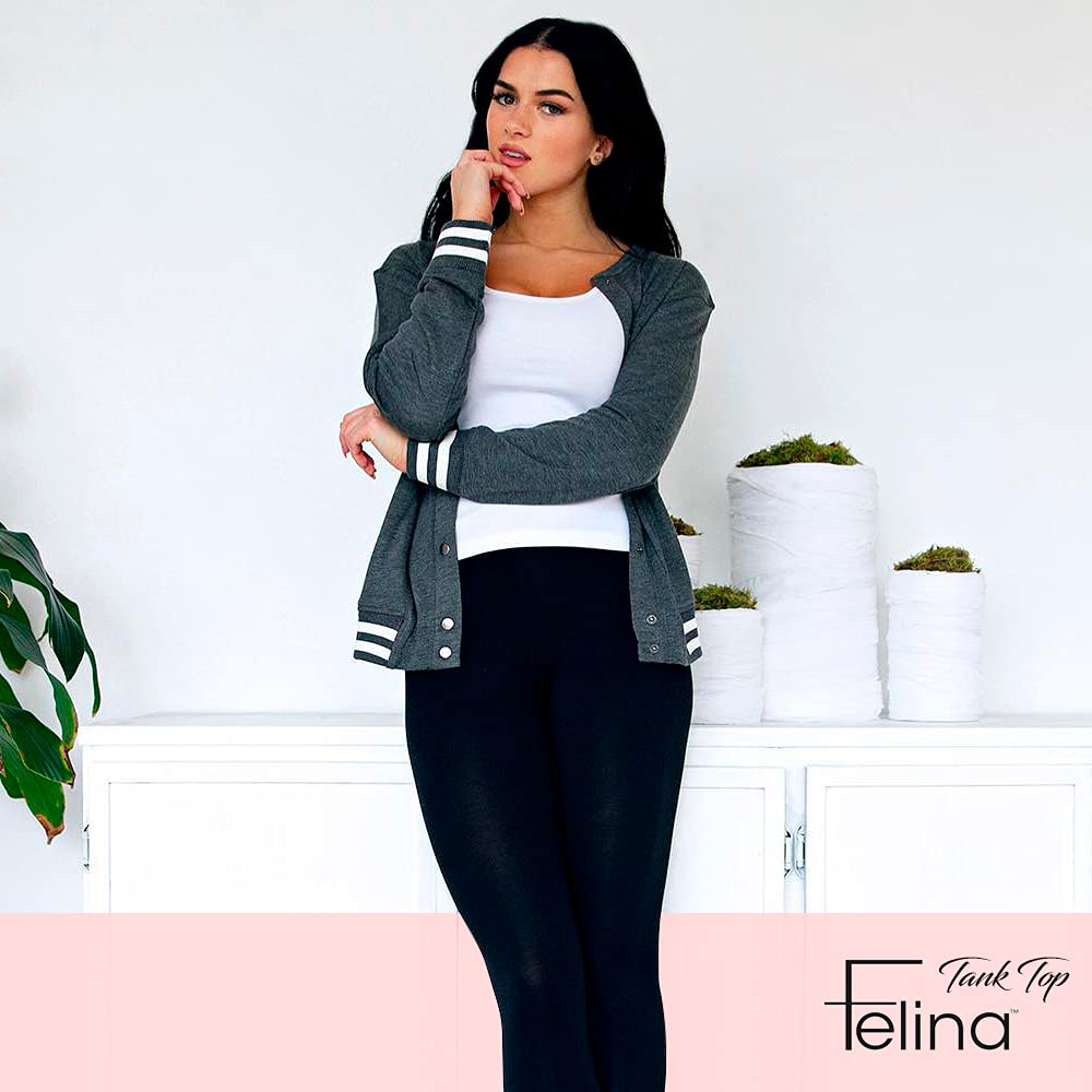 Felina Stretch Layering Women’s Tank Top (Black White, Large) - Seamless Cotton Workout Tank Top for Women - Layering Undershirt for Ladies - Stretchy Base Layer Tank Top for Women