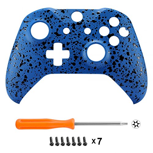 eXtremeRate Textured Blue Faceplate Cover, 3D Splashing Front Housing Shell Case, Comfortable Non-Slip Replacement Kit for Xbox One Wireless Controller Model 1708 - Controller NOT Included