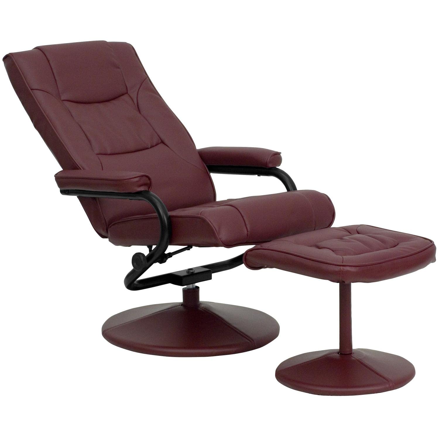 Flash Furniture Rachel Contemporary Multi-Position Recliner and Ottoman with Wrapped Base in Burgundy LeatherSoft
