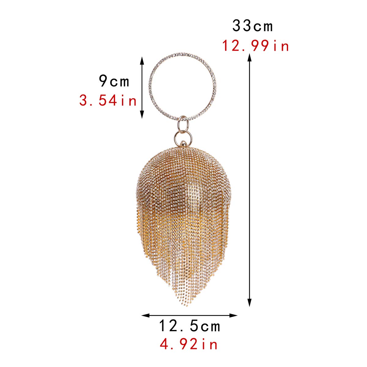 Flada Round Ball Clutch Purse Women Crystal Evening Bag Tassel Wedding Party Handbag, Silver, Small