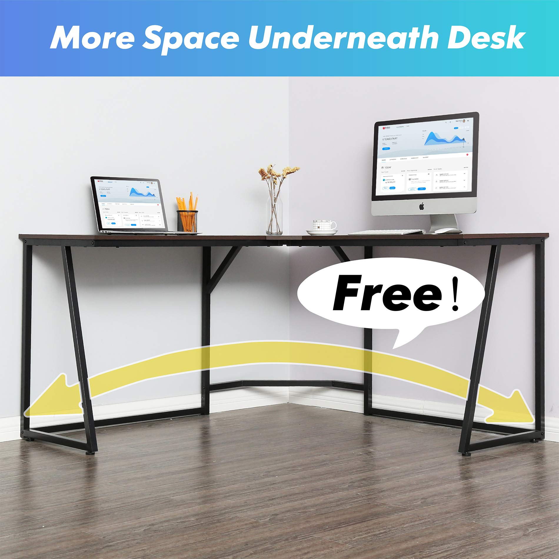 FITUEYES L-Shaped Office Desk,54.9" Corner Gaming Table,Writing Workstation for Small Space,Retro Brown