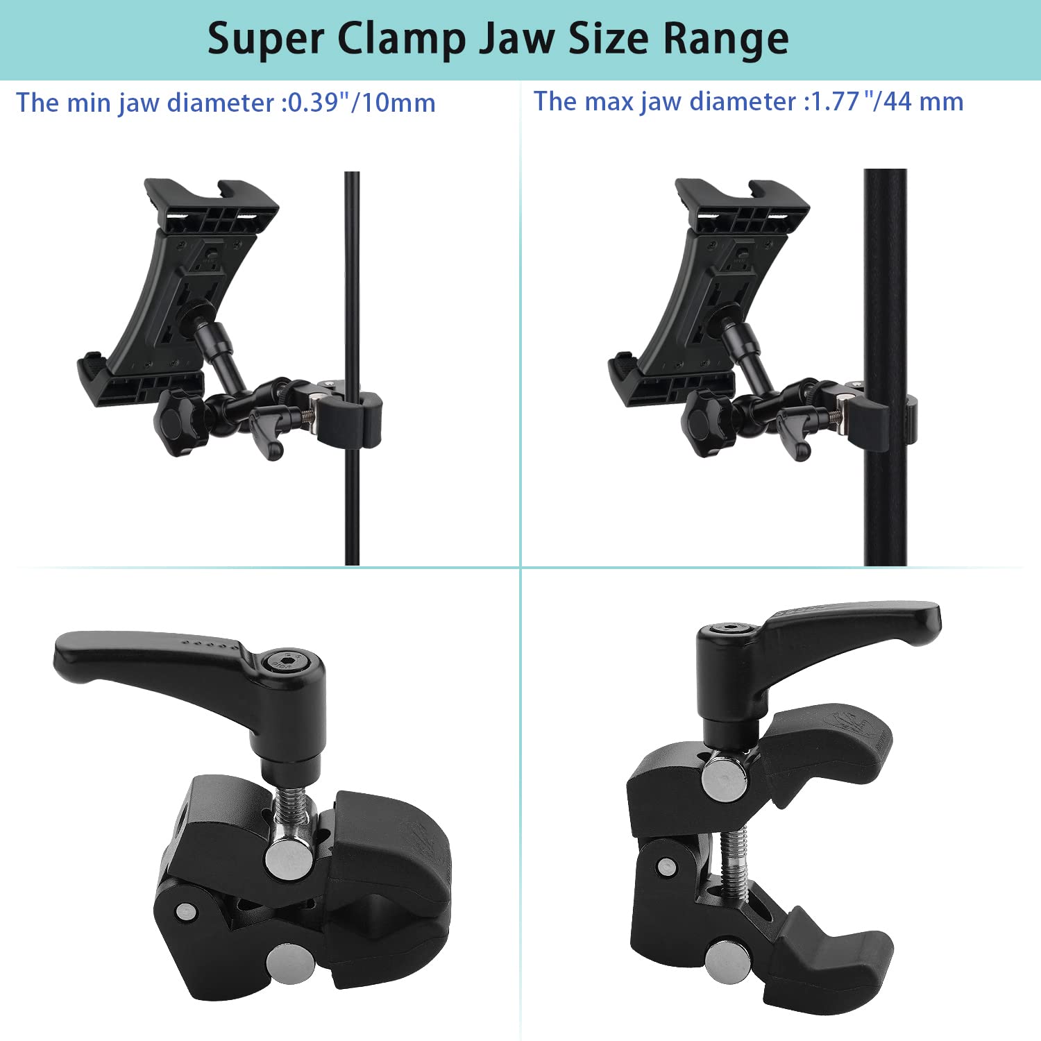 Mippko Tablet Holder for Microphone Stand and Mic Music Stand, 360° Swivel Tilt Aluminum Alloy Mount, Adjustable Clamp Fits 4.7~12.9" iPad/Nexus/LG G Pads/e-Reader/iPhone