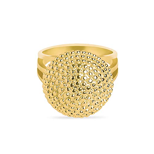Fireworks Yellow Gold Ring for Women, Half Textured Sphere Party Cocktail Costume Jewelry for Women (11.5)
