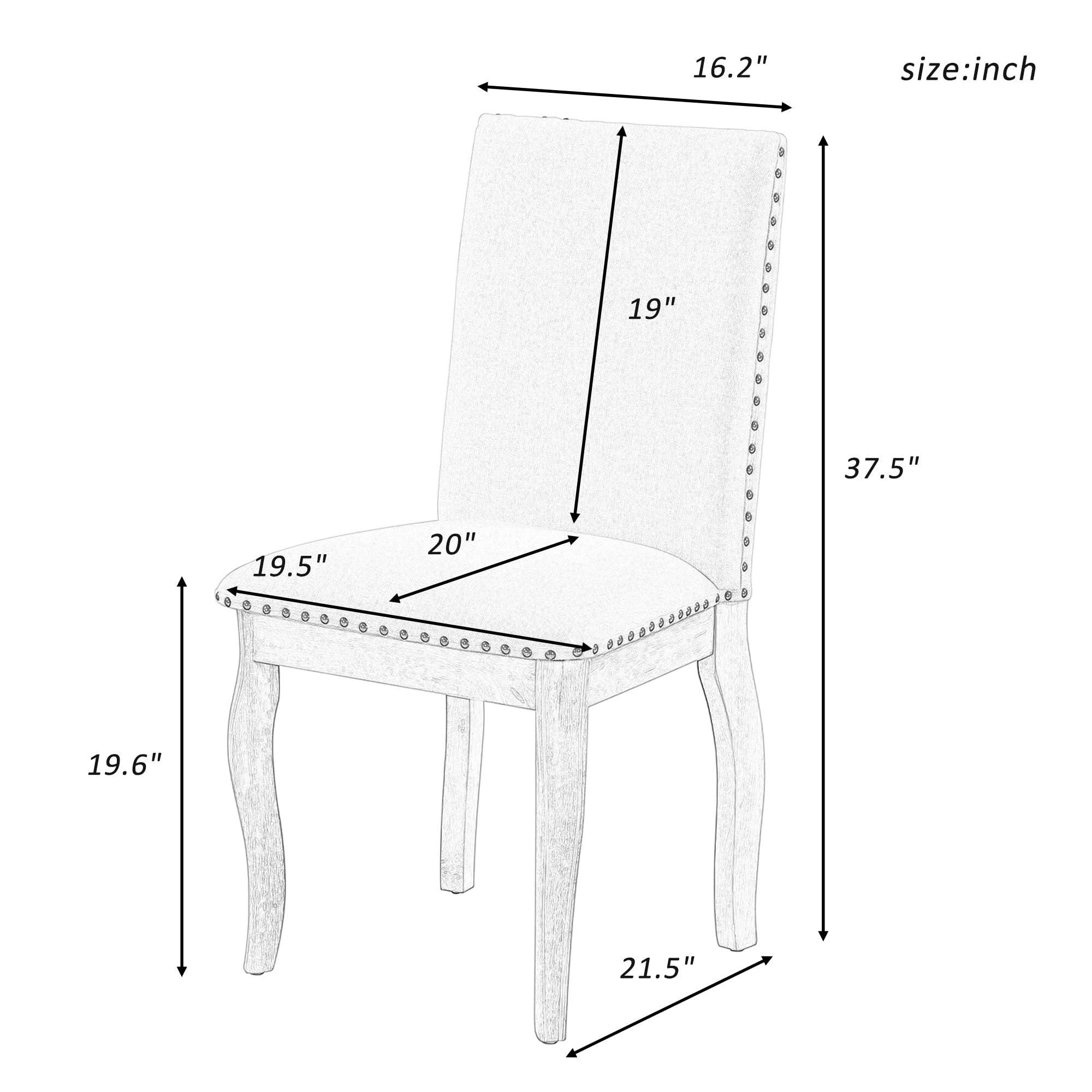 FIQHOME Upholstered Fabirc, Dining Room Chairs with Nailhead (Natural Wood Wash, Set of 4)