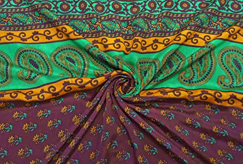 Peegli Indian Crepe Silk Brown Saree Women's Vintage Floral Sari 5 Yards DIY Fabric