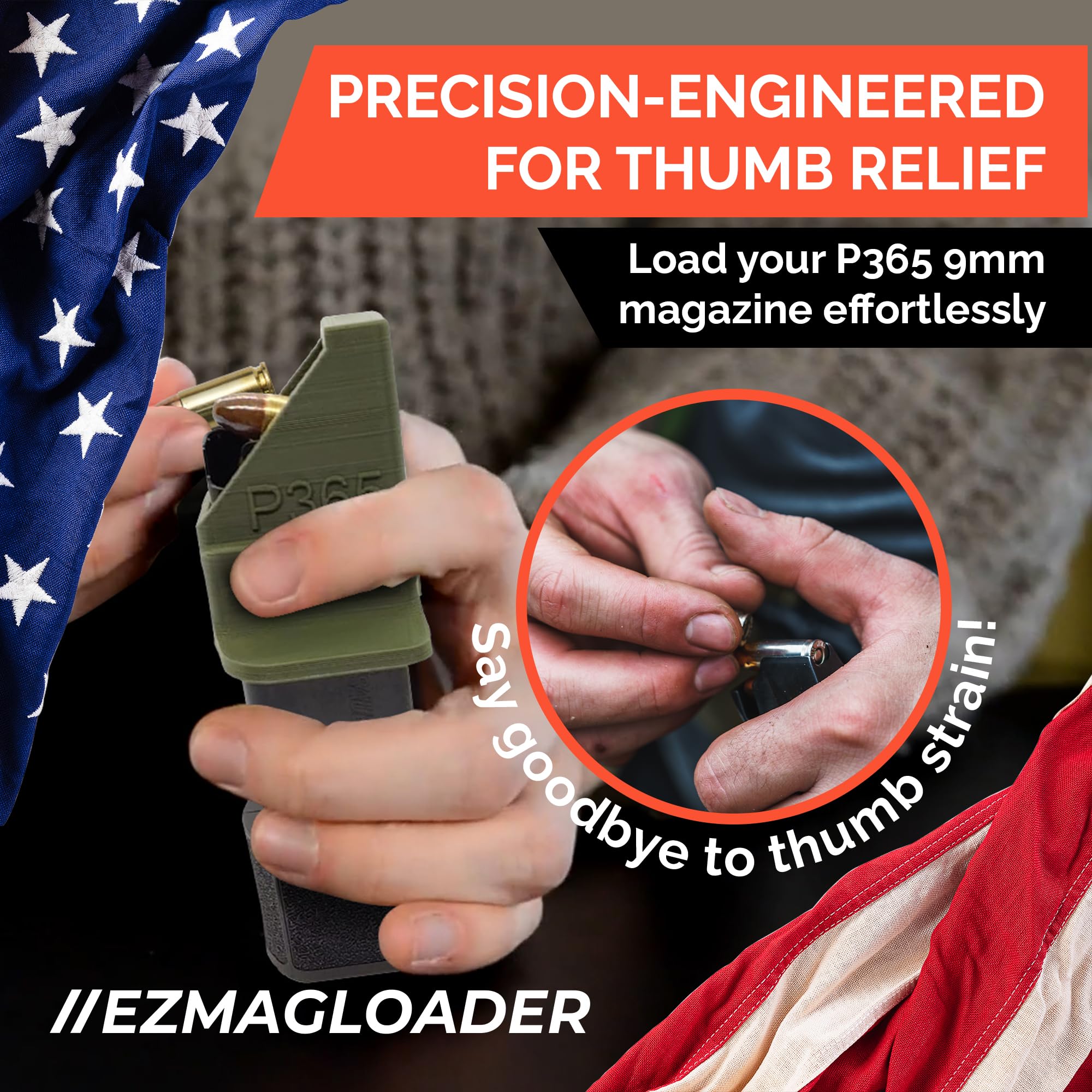 EZMAGLOADER Magazine Loader for The SIG Sauer P365 9mm - Easy Pain-Free Loading - Comfortable Grip - Speed Loader Accessories - Large Flanges for Thumb Relief