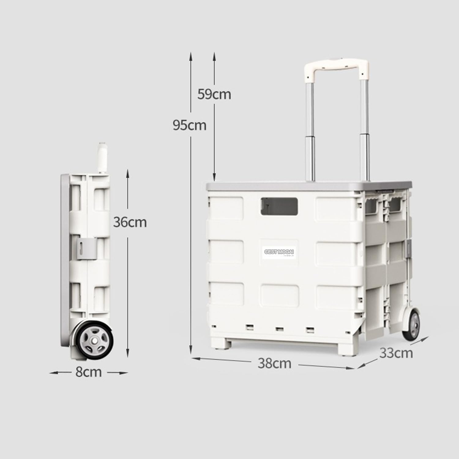 Folding Utility Cart with Wheels, Portable Rolling Trolley Hand Cart with Telescopic Handle, Durable and Collapsible Rolling Crate for Home Office Travel Schools Warehouse Camping Picnic, Grey