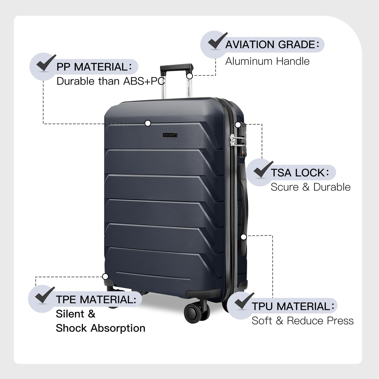 FOCHIER F Luggage Sets 3 Piece, Hard Shell Luggage Sets Clearance, Lightweight PP Material Travel Suitcase Sets With Spinner Wheels & TSA Lock for Men Women, 20''/24''/28''