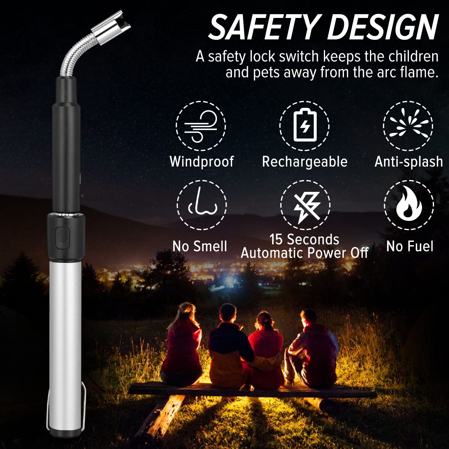 Flahonka Electric Arc Long Lighter, Retractable Cool Lighter with A Length of 11.4in-27.55in, Rechargeable Long Neck Lighter Extra Long Lighter for Candles Kitchen Fireplaces Fire Pits (Silver)