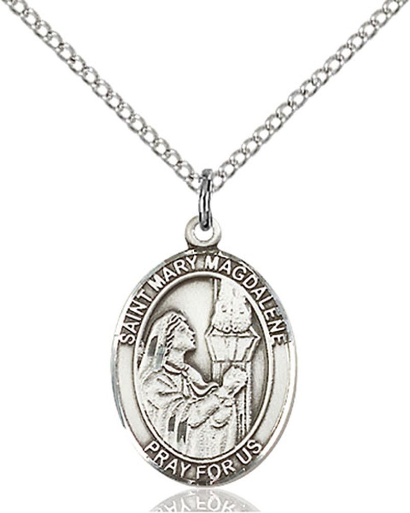 F A Dumont Sterling Silver St. Mary Magdalene Pendant with 18" Stainless Steel Lite Curb Chain. Patron Saint of Penitent Sinners