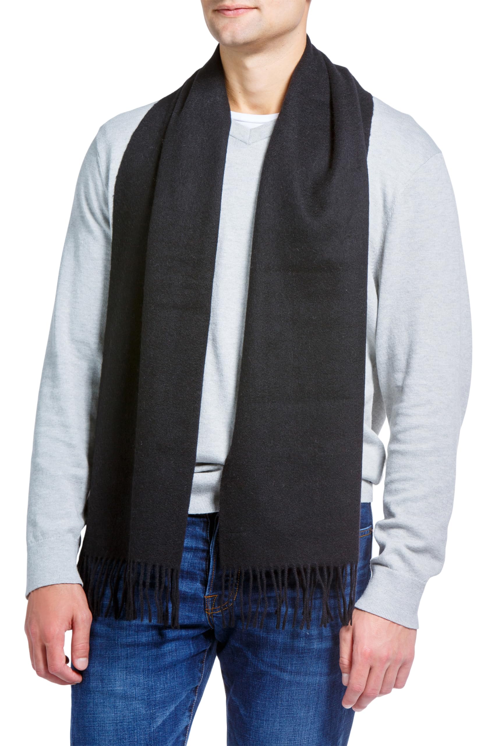Fishers Finery Men's 100% Pure Cashmere Scarf, Warm and Comfortable (Black)