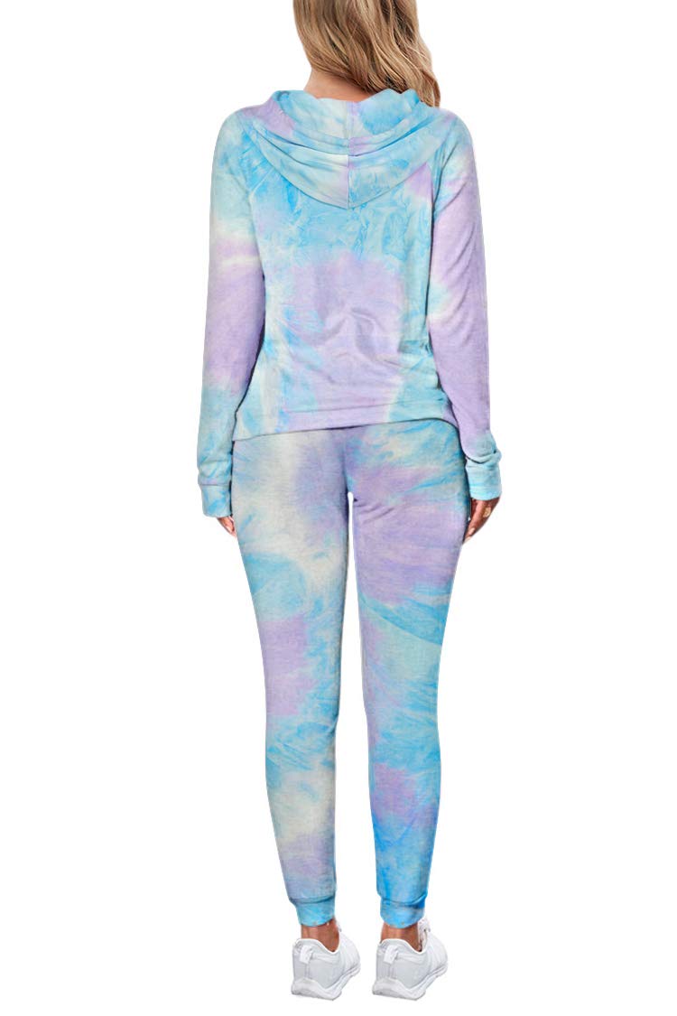 Fixmatti Women Tie Dye Set Long Sleeve Hoodie and Joggers Pant 2 Piece Sport Outfits L