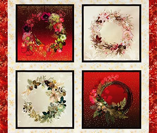Quilt Kit - Festive Panels - 54" X 54" Festive Beauty Wreath Block Quilt - Top & Binding