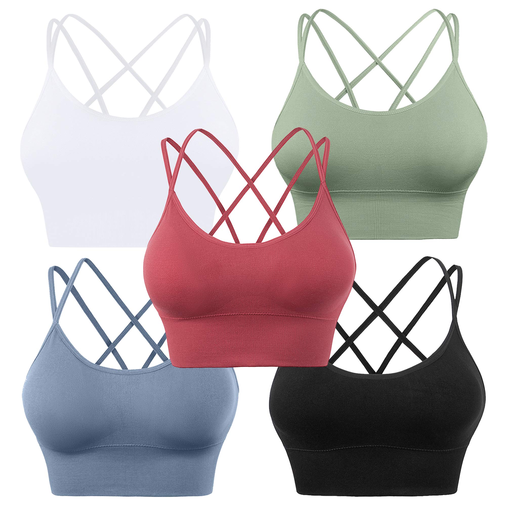 Evercute Cross Back Sport Bras Padded Strappy Criss Cross Cropped Bras for Yoga Workout Fitness Low Impact