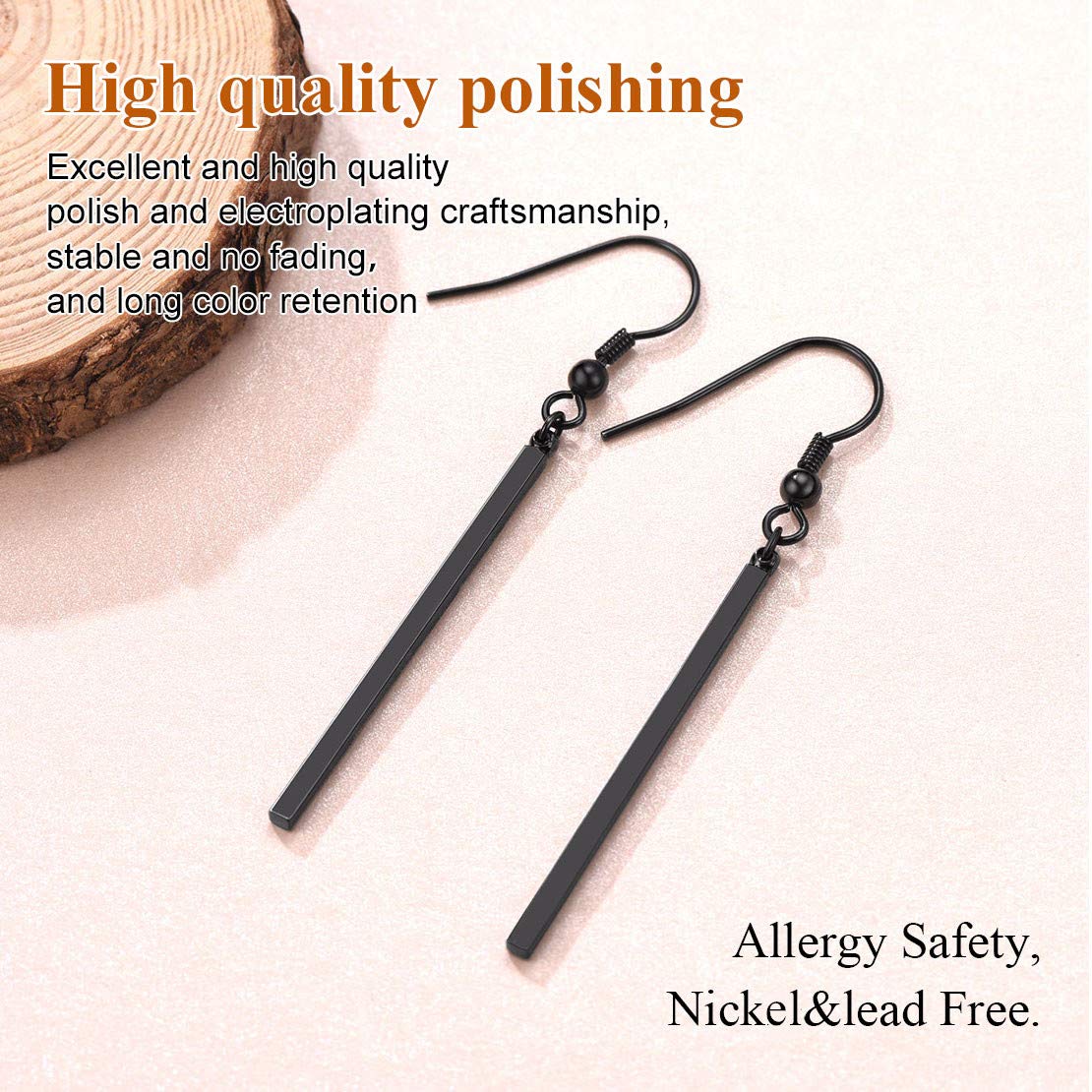 FindChic Black Stick Dangle Earrings Geometric Pillar Ear Fish Hook Line Bar Drop Earrings for Women