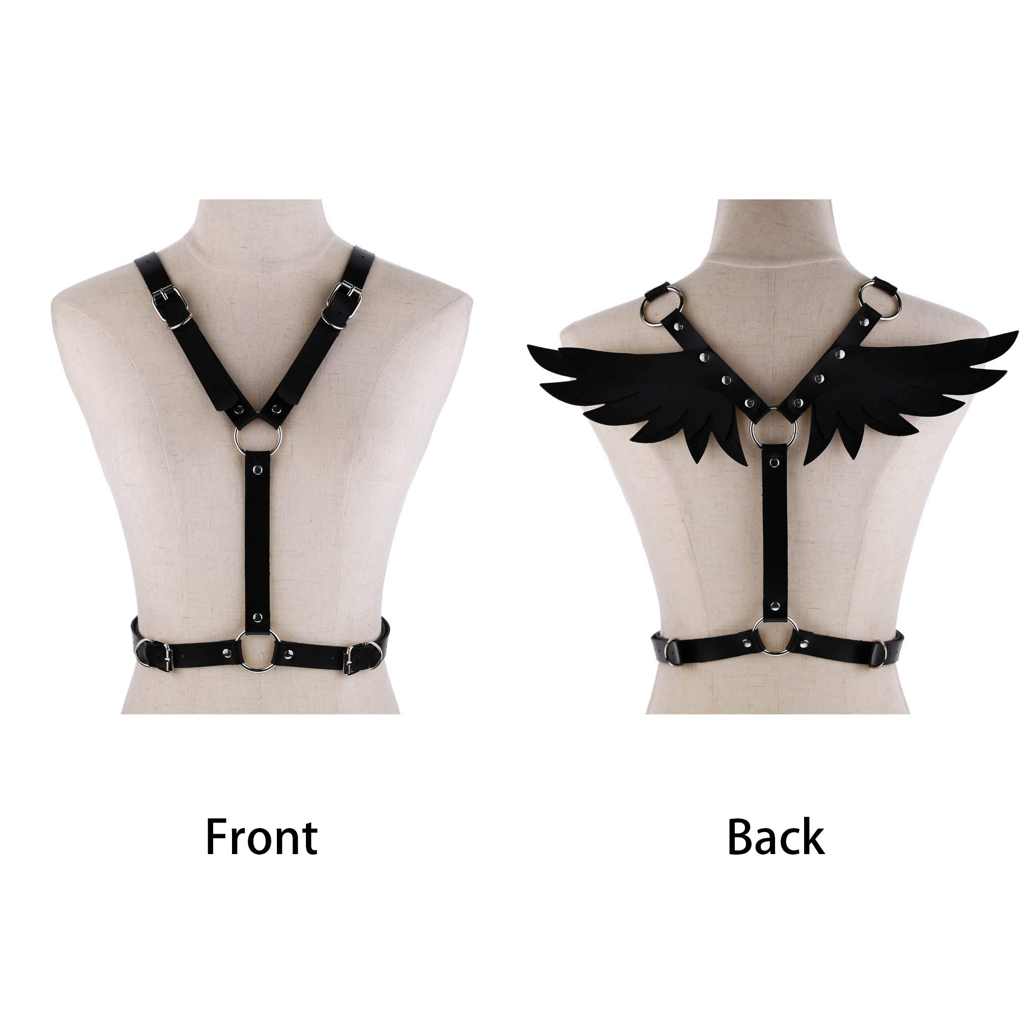 FM FM42 Blue O Ring Waist Belt Body Caged Harness with Angel Wings PN2671