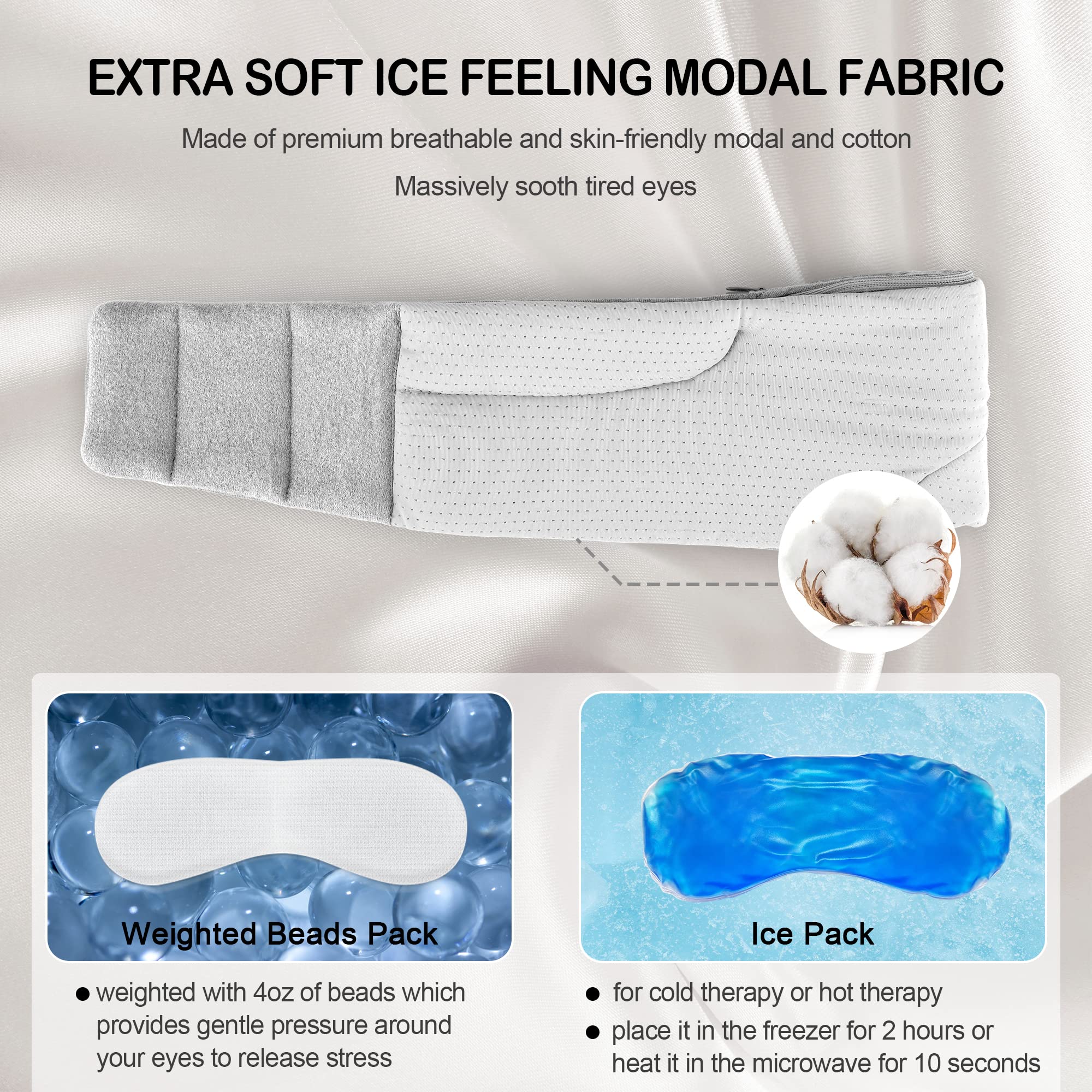 Flashmen Bluetooth Sleep Mask with White Noise Blackout Light Ice-Feeling Extra Soft Modal Lining Sleep Eye Mask Ultra-Thin Sleeping Headphones (Gray)