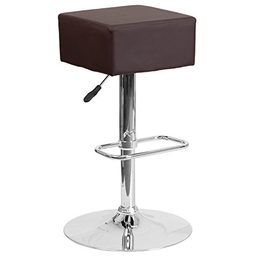 Flash Furniture Contemporary Orange Vinyl Adjustable Height Barstool with Square Seat and Chrome Base