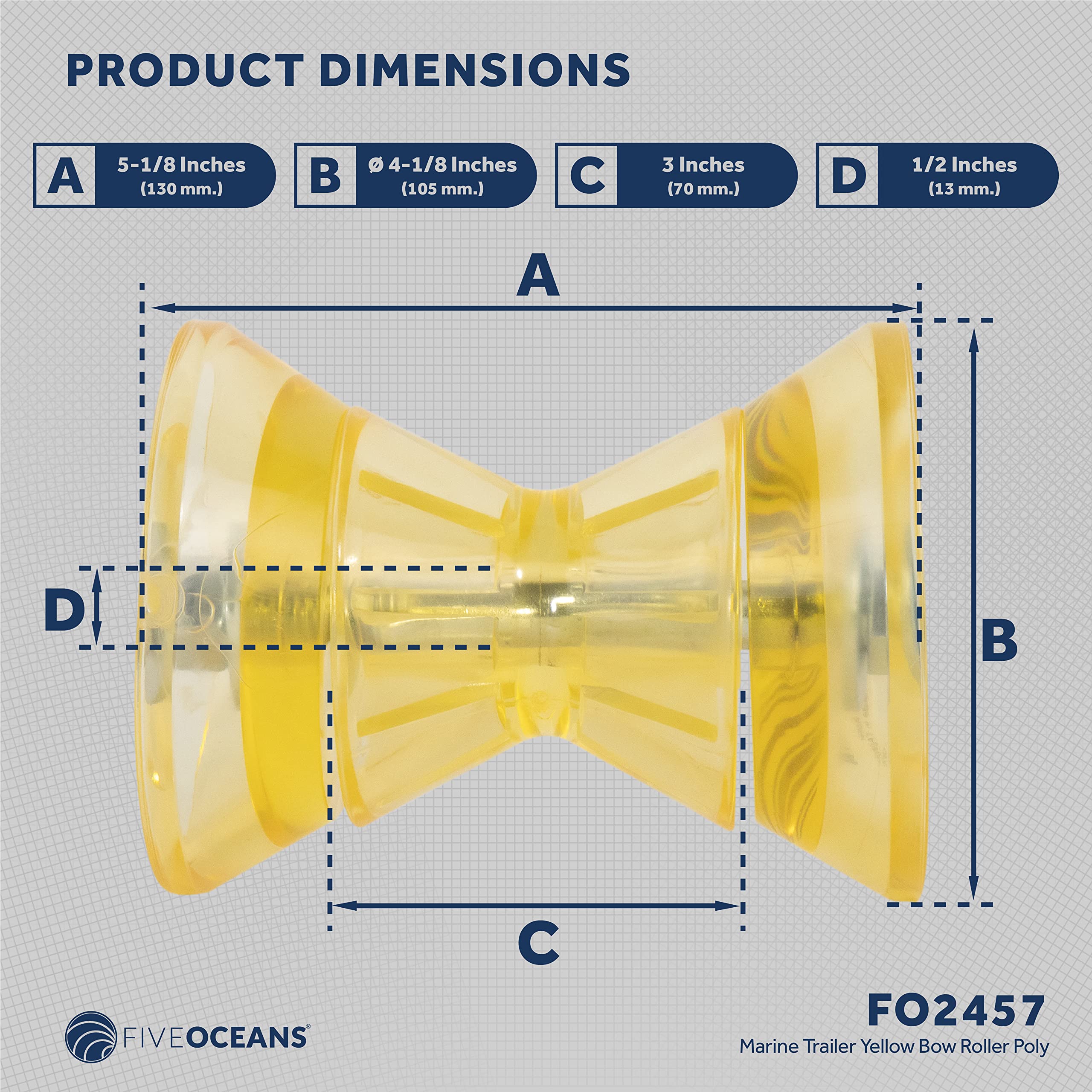 Five Oceans Marine Boat Trailer Yellow Bow Roller Poly, 3-Inch - FO2457