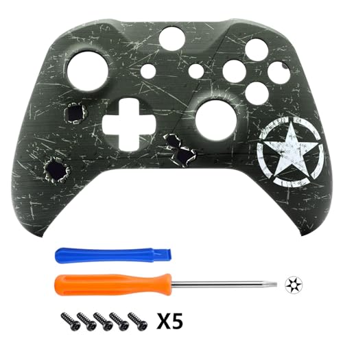 eXtremeRate WWII US Army Overlord Faceplate Cover, Soft Touch Front Housing Shell Case, Comfortable Soft Grip Replacement Kit for Xbox One X S Controller - Controller NOT Included