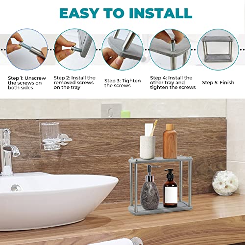 Sekonow 2 Tier Sink Caddy, Bathroom Instant Dry Sink Organizer, Diatomaceous Earth Fast Drying Stone Sink Tray, Kitchen Sink Organizer Soap Sponge Holder