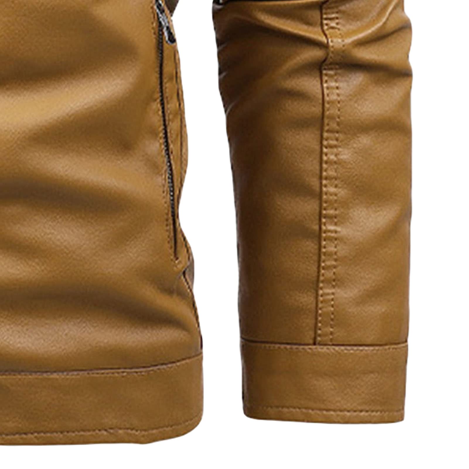 Maiyifu-GJ Men Vintage Stand Collar Leather Jacket Faux Leather Fleece Lined Motorcycle Jacket Lightweight PU Zip Up Outwear (Yellow 2,3X-Large)