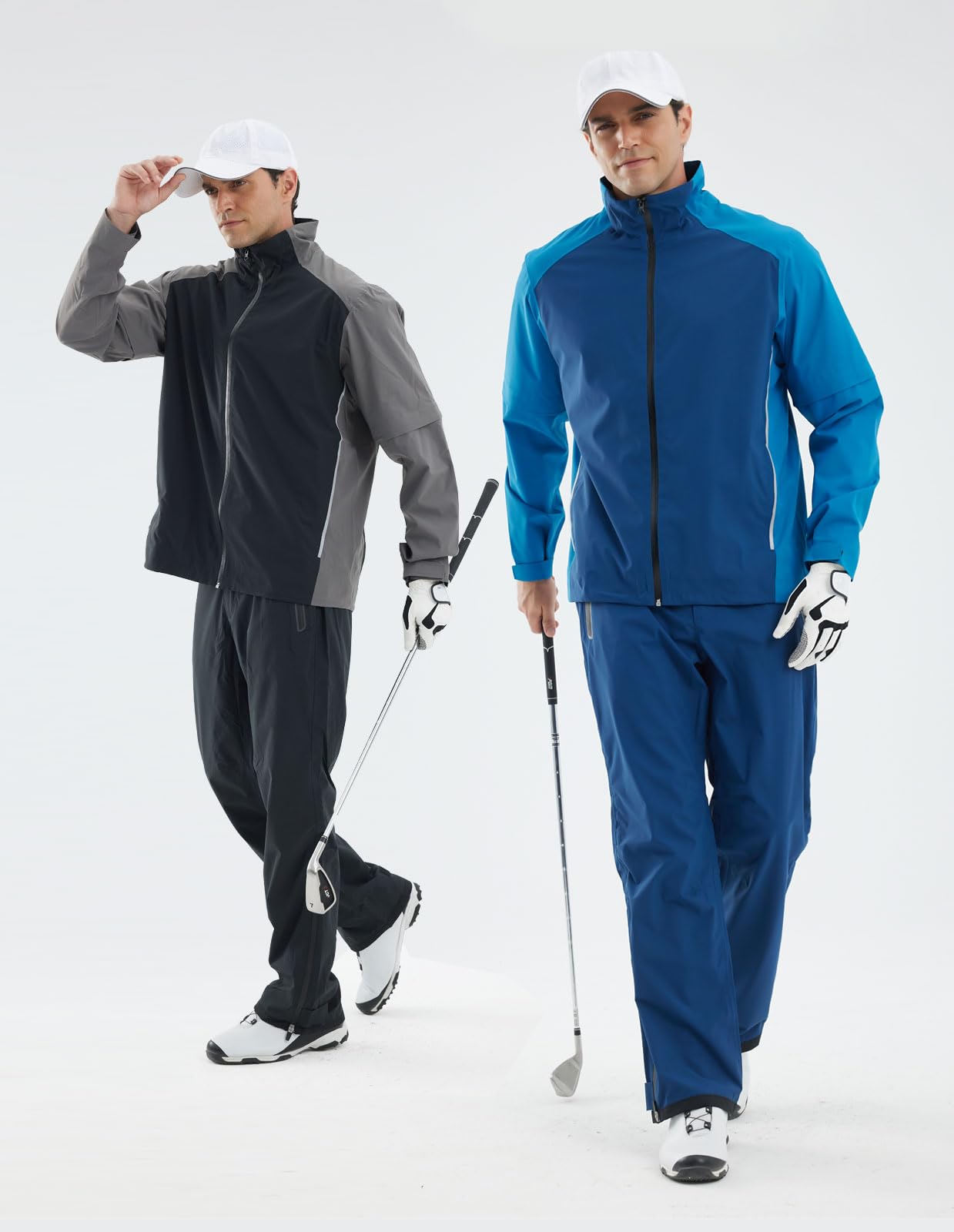fit space Waterproof Golf Rain Suits for Men Performance Rain Jackets and Pants for All Sports (Navy-Blue Full-Zip, Medium)