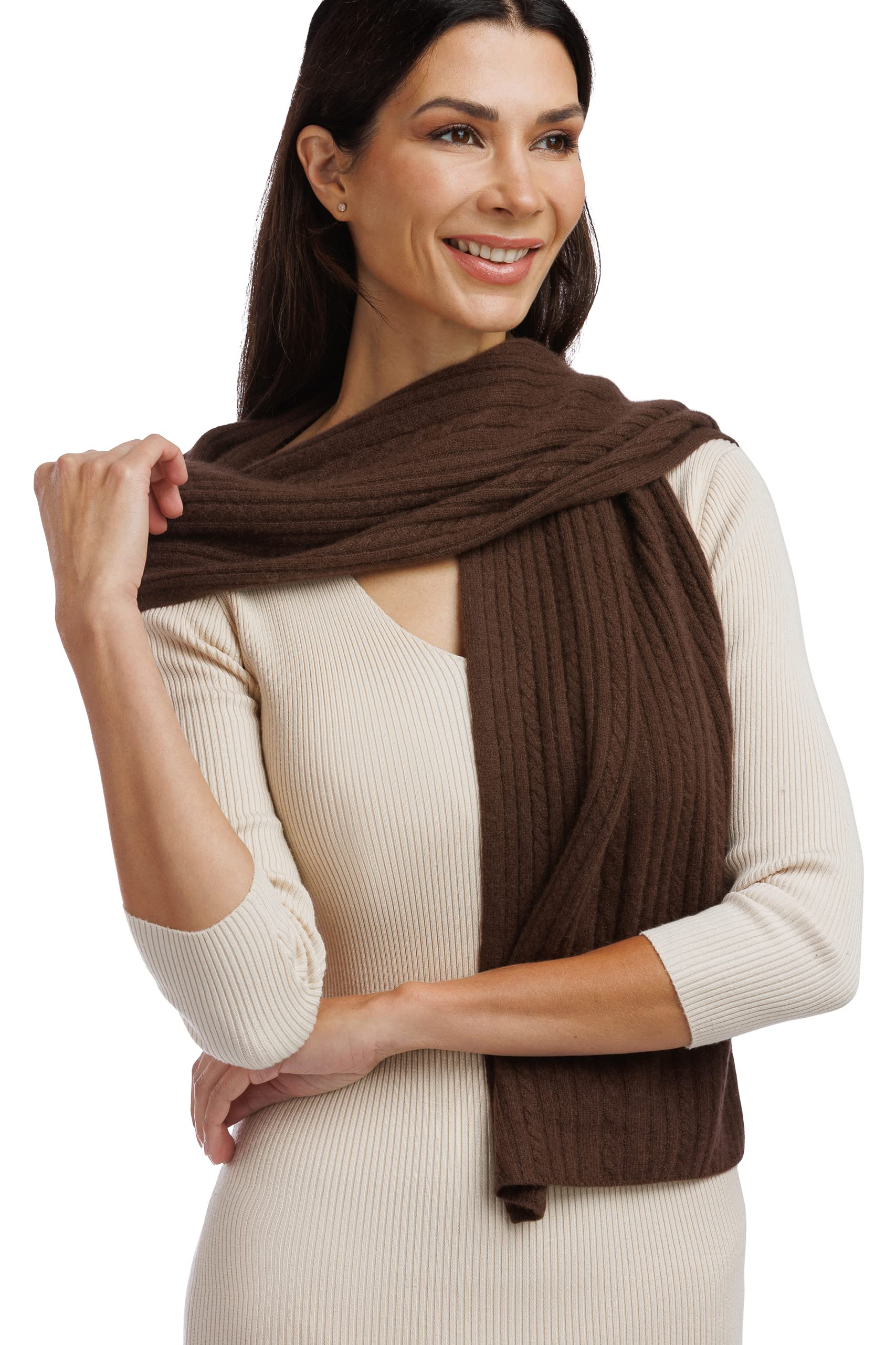 Fishers Finery Women's Cashmere Cable Knitted Scarf | Black Label Box (Black)