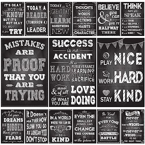 Whaline 20 Pack Motivational Classroom Posters, Chalkboard Design Inspirational Quotes Posters, Waterproof Classroom Wall Arts for Students Teachers Classroom Decorations, 12 x 17 Inch