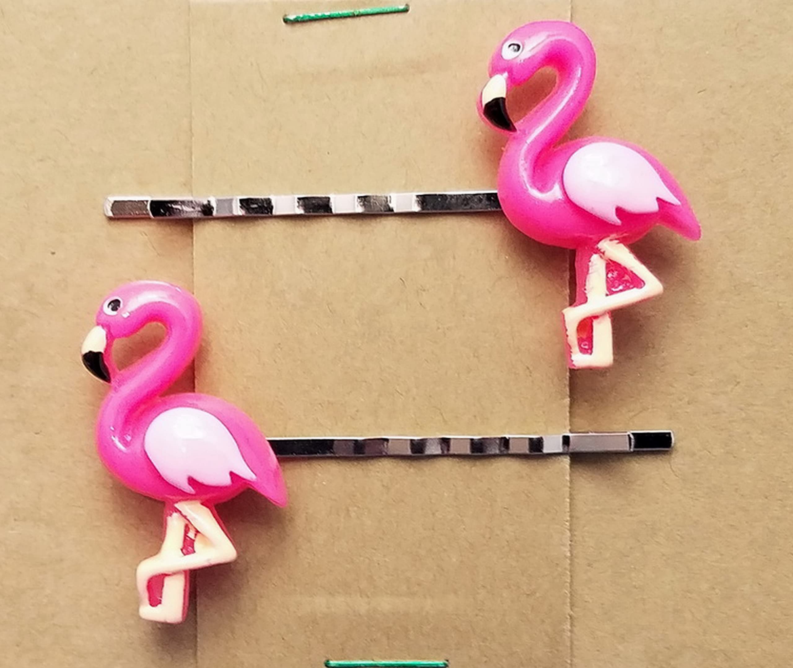 FLAMINGO Animal Bird Bobby PIn Hair Clip Accessory - Set of 2 Handmade