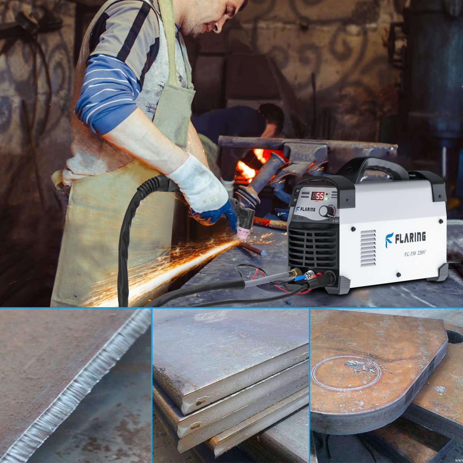 FLARING Plasma Cutter Non Touch 50 AMP 220V FL550 1/2'' Clean Cut Max 18MM IGBT High Frequency Inverter Plasma Cutting Machine 3 Year Warranty