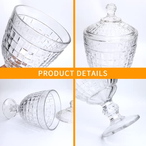 Woaiwo-q Candy Jar Set of 3,Apothecary Jar with Lid, Crystal Candy Jar, Decorative Footed Candy Jar, Cookie Jar, for Candy Buffet, Kitchen, Home, Wedding (27oz)
