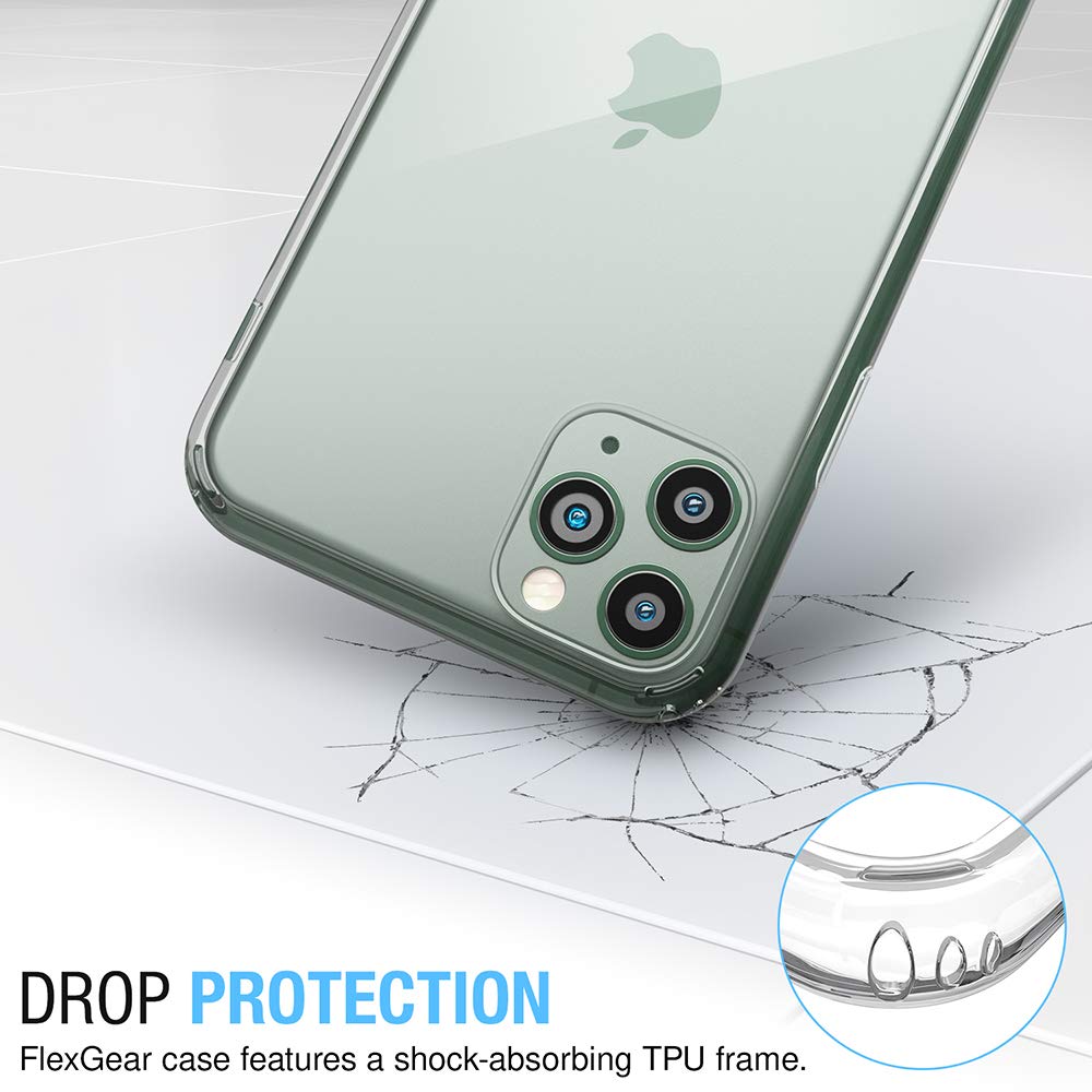 FlexGear Case for iPhone 11 Pro with 2X Tempered Glass Screen Protectors [Full Protection] - Crystal Clear