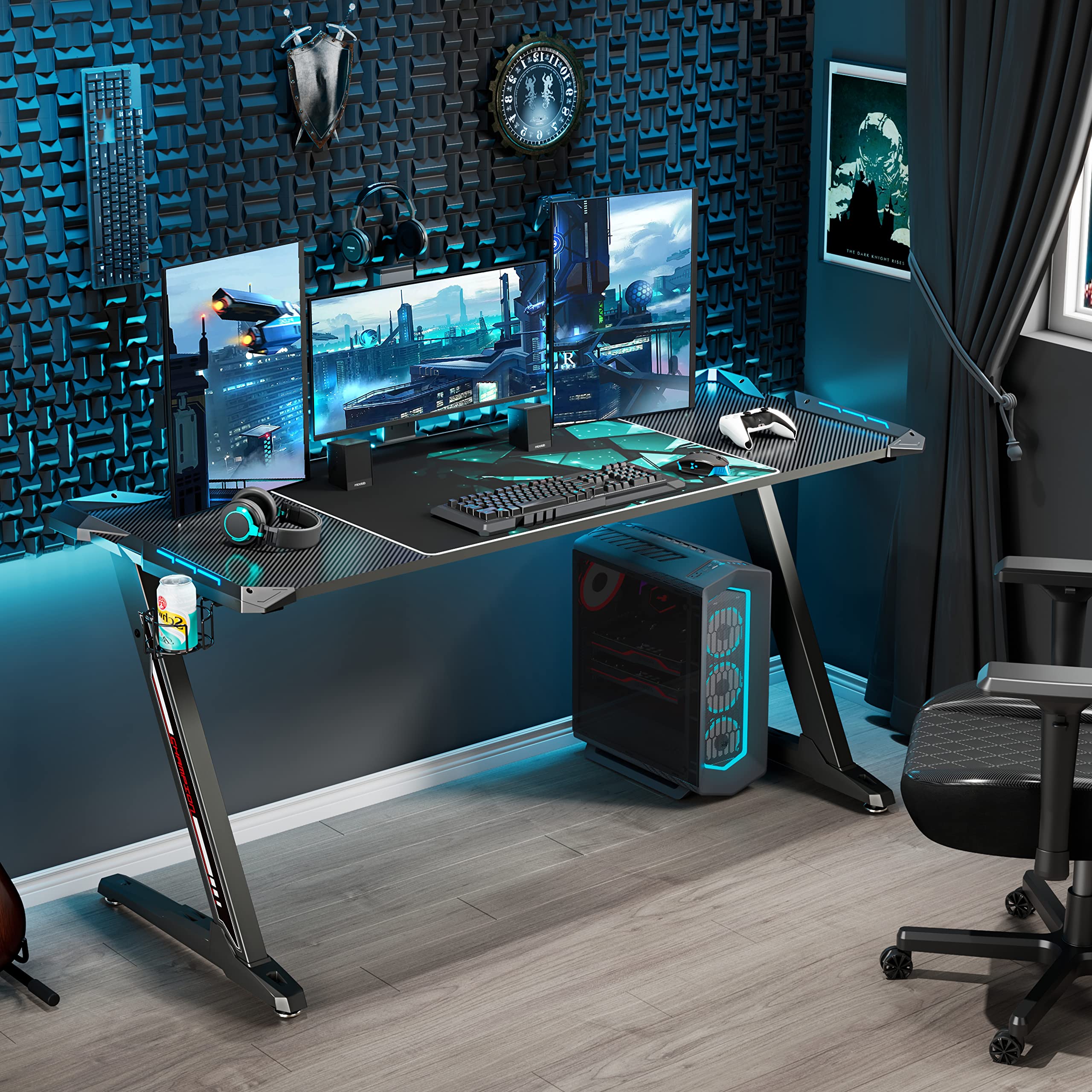 EUREKA ERGONOMIC Z Shaped Gaming Desk with Typhon Gaming Chair Red 60 Inch Gaming Desk,Large Home Office Desk for Computer Home Office