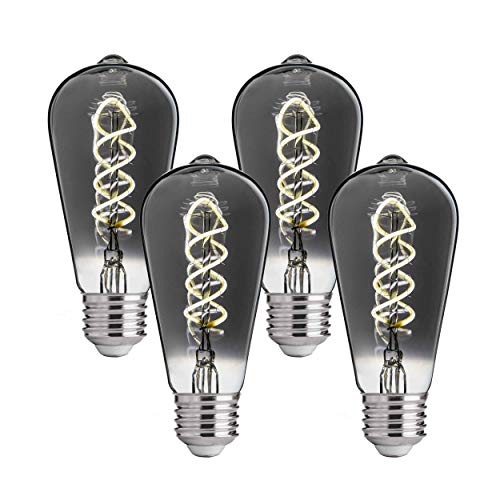 FLSNT 5000K Daylight ST19 LED Edison Bulbs, Vintage LED Dimmable Spiral Filament Light Bulbs, E26 Medium Base, 4W(40W Equivalent), CRI80, 150LM, 4 Pack, Smoky Grey Glass