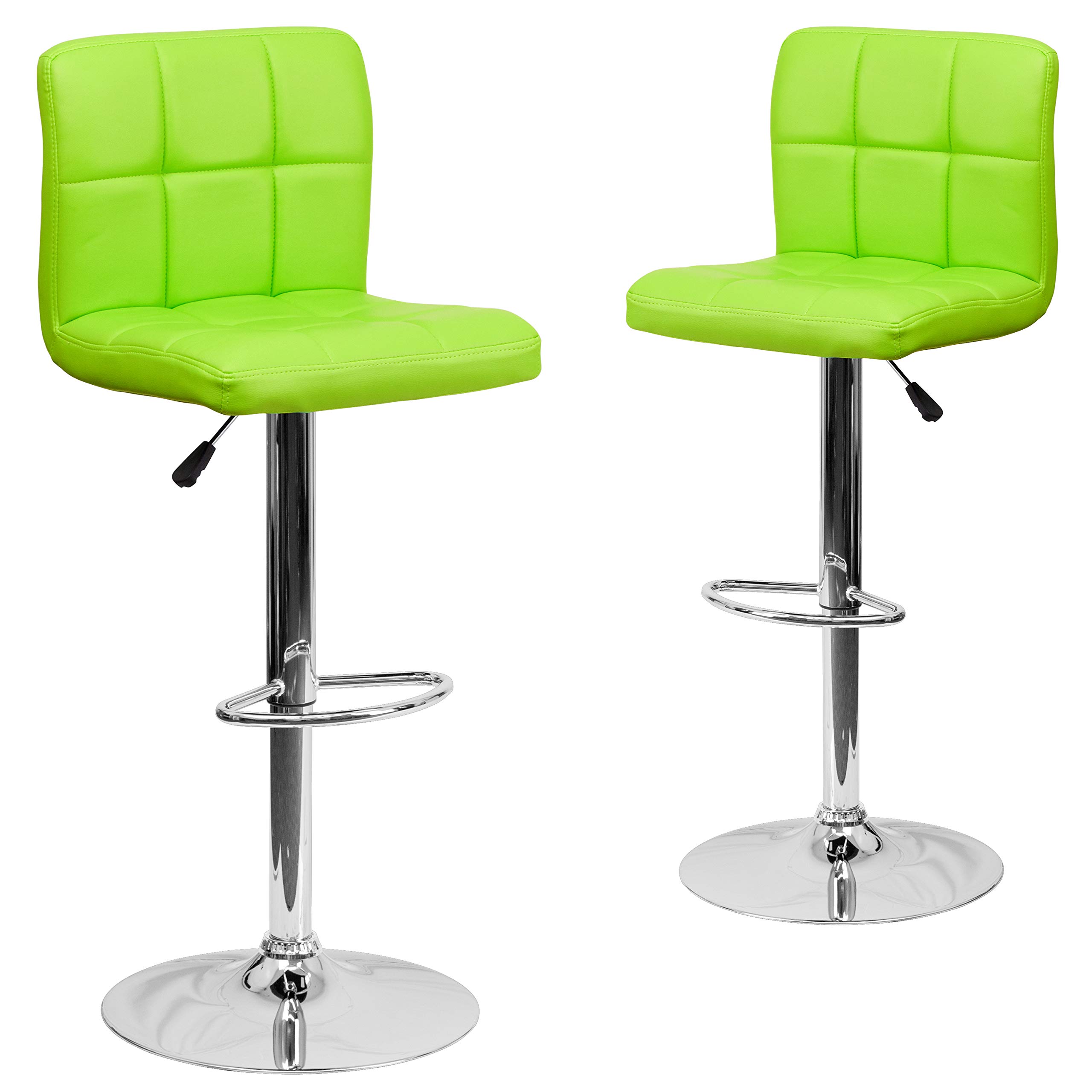 Flash Furniture Alexandra 2 Pk. Contemporary Green Quilted Vinyl Adjustable Height Barstool with Chrome Base