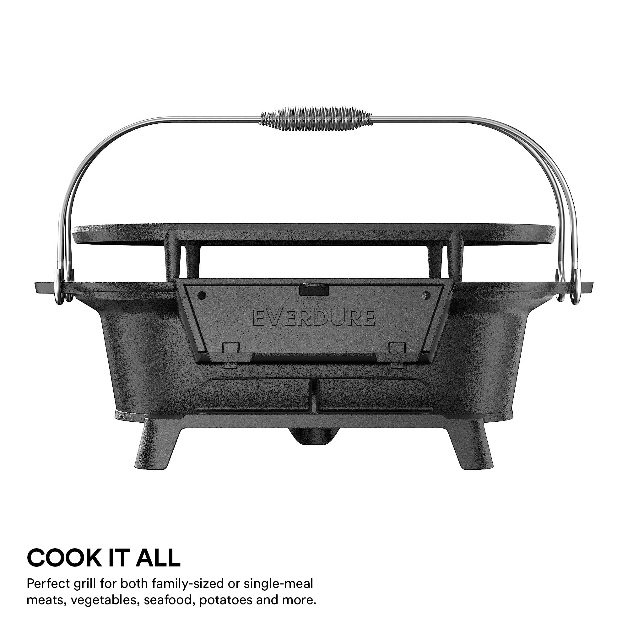 Everdure Oval Cast Iron Grill & Cover β Outdoor, Portable Charcoal Grill and Tabletop Cast Iron Skillet - 100% Cast Iron, Enameled, Durable, Small Charcoal Grill, Camping Stove, Hibachi Grill