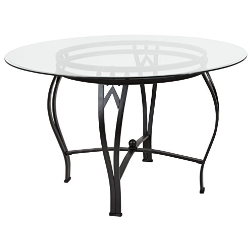 Flash Furniture Syracuse Round Glass Dining Table with Metal Frame, 48'', Black