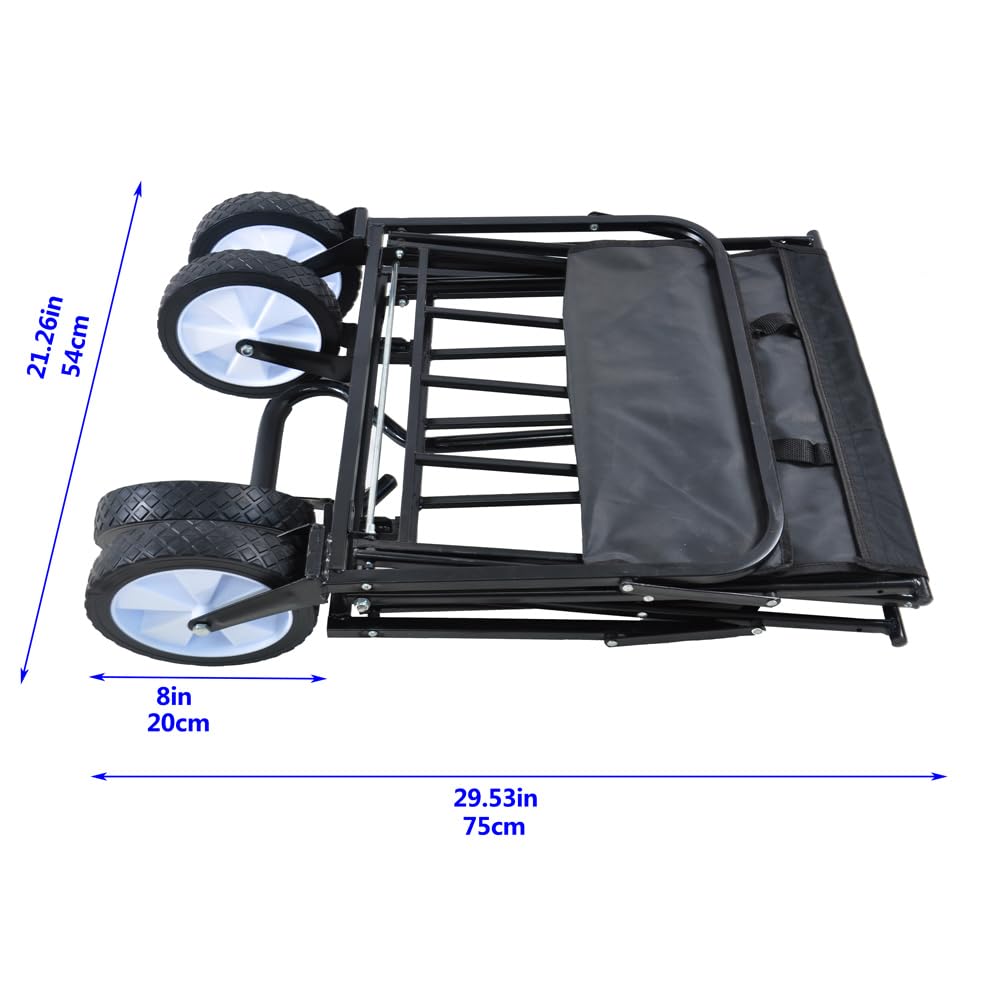 Folding Collapsible Wagon,Large Capacity Outdoor Wagons Carts Heavy Duty Foldable Utility with Big All-Terrain Wheels &2 Side Pocket for Camping,Sports, Garden Shopping Beach Cart(Black)