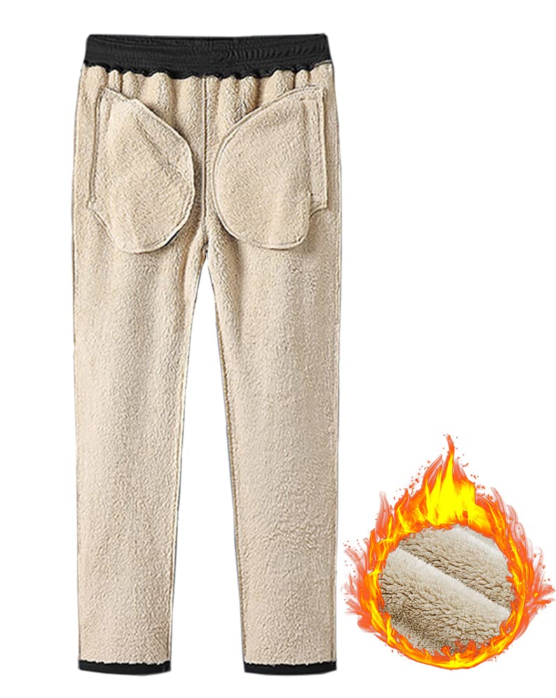 FASKUNOIE Men's Winter Thcken Fleece Pants Sherpa Lined Long Underwear Trouser Pants with Zipper Pockets