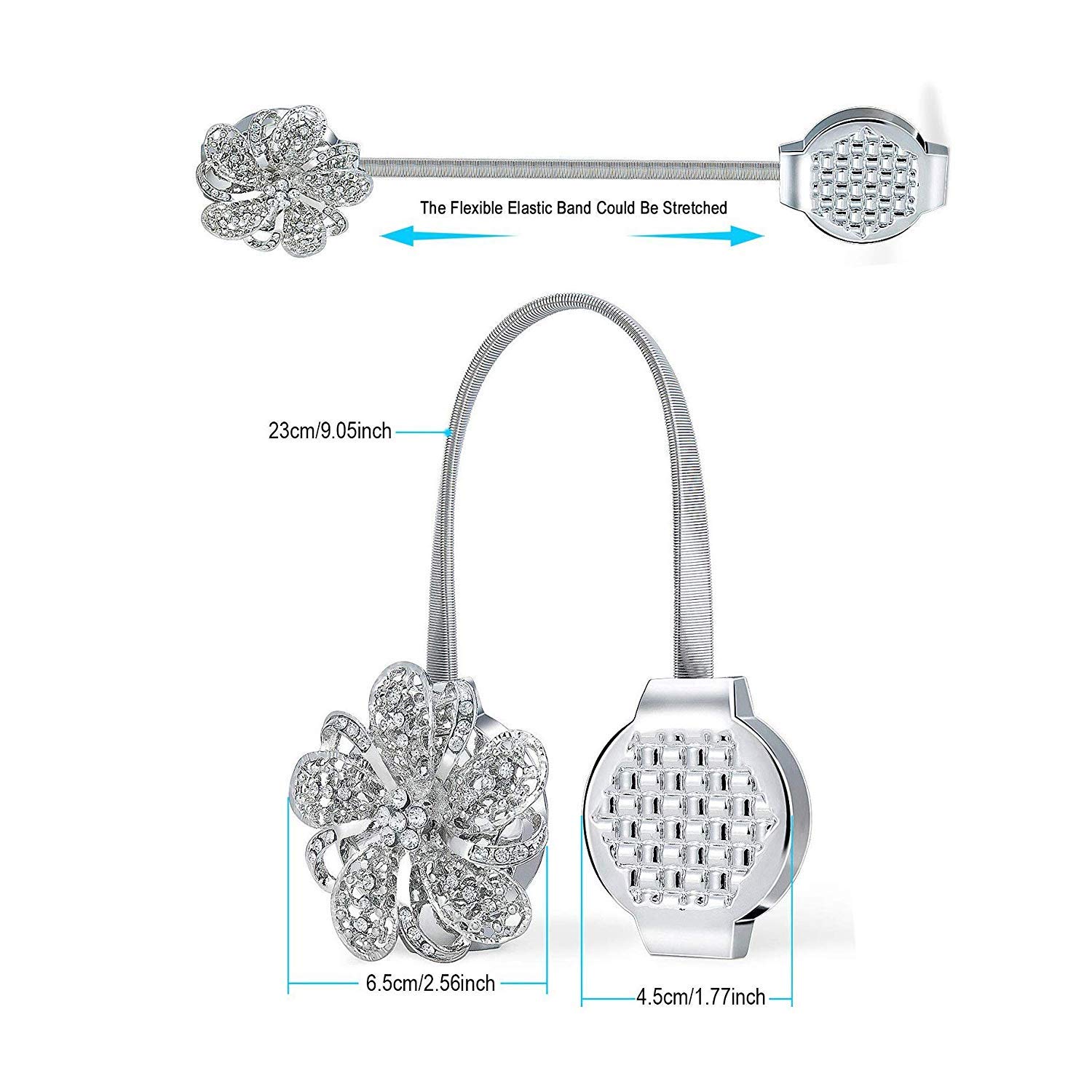 FlyCloud 2pcs Magnetic Curtain Tiebacks Crystal Tie Backs Buckle Clips Hook Silver Magnetic Crystal Curtain Tiebacks Tie Backs Buckle Clips Holdbacks for Home Office Decoration