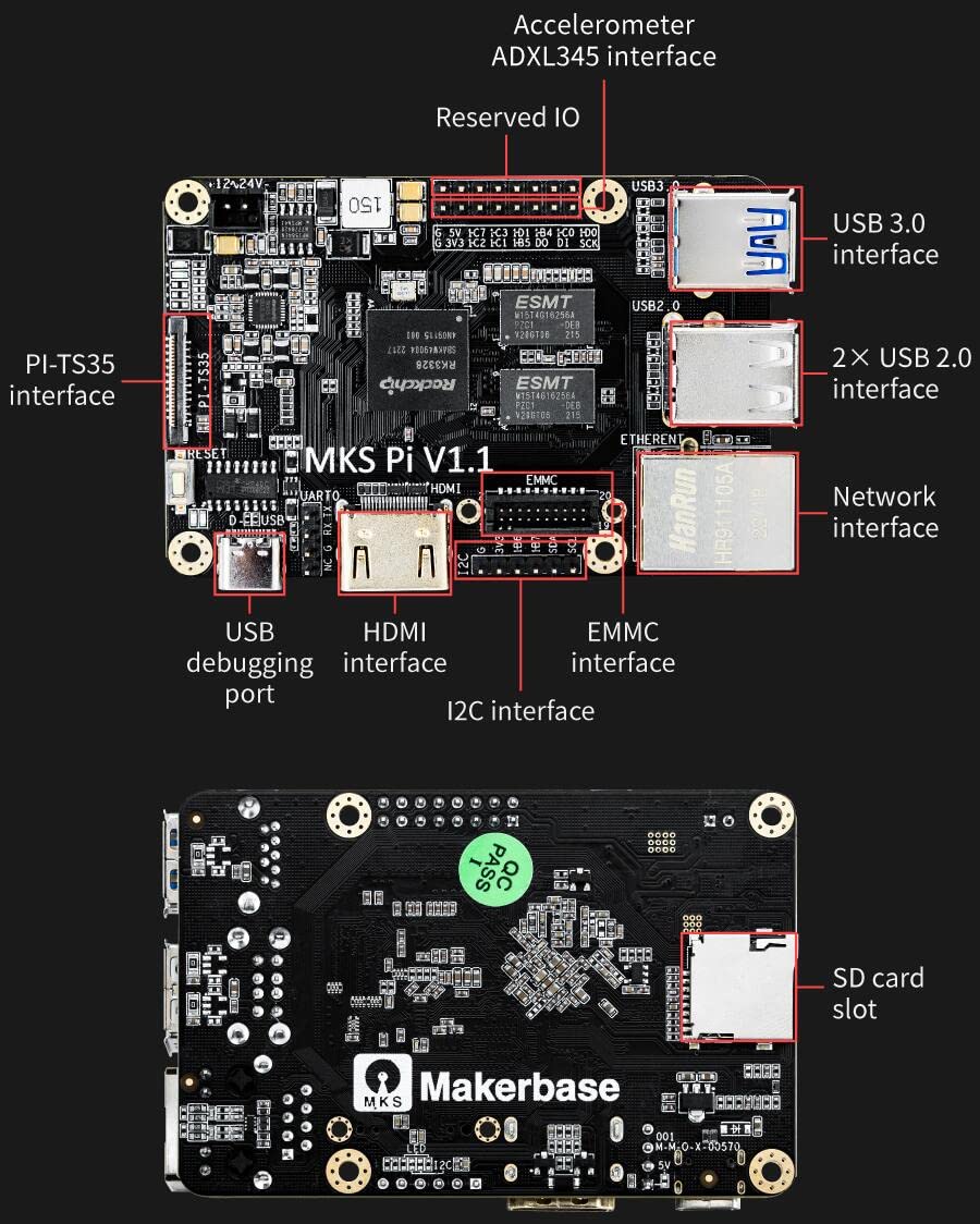 Makerbase MKS PI V1.1 Conrtrol Board DC12/24V 15W with PI-TS35 Touch Screen SOC Runs RK3328 Upgrade Klipper for Voron VS Raspberry Pi and Ender 3D Printer Mainborad for Creality