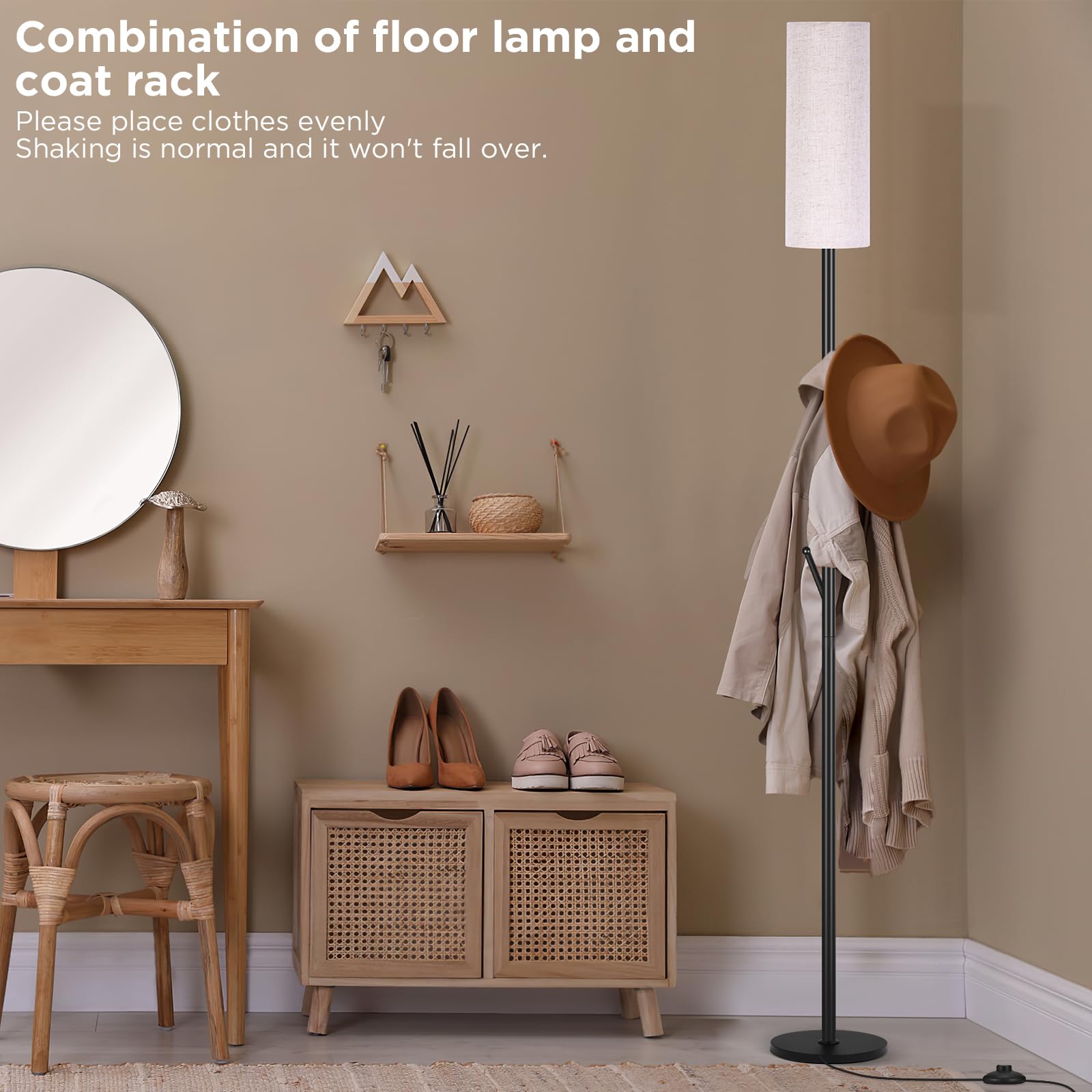 Floor Lamp with Coat Rack Stand, Dimmable Floor Lamps for Living Room with Replaceable Smart Led Bulbs, Standing Light Atmosphere Lamp with App/Remote/Footrest Control, 100-240V, Bulb Included
