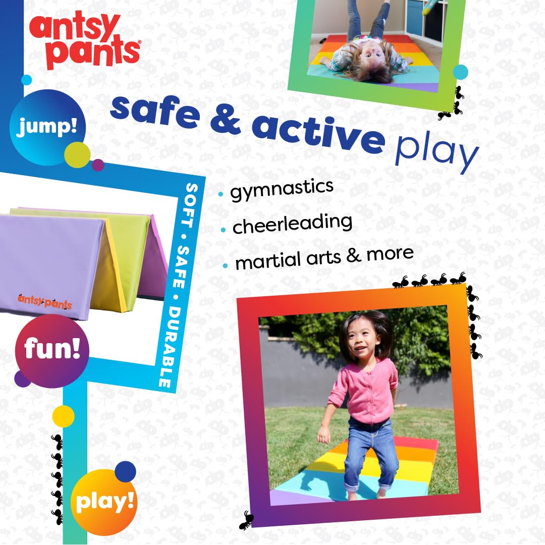 Flybar Antsy Pants Tumbling Mat β Gymnastics Mat, Easy to Clean Gym Mat, Sturdy, Foldable Tumbling Mat for Kids, Padded, Lightweight, Portable, Carrying Handle, Gymnastics Equipment for Activity Play