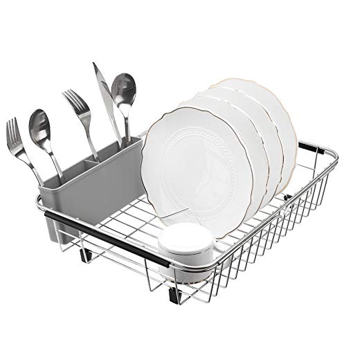 SANNO Over The Sink Expandable Dish Drying Rack Sink Protector Grid 26" L X 14" W, Kitchen Sink Protector Bottom Grid, Stainless Steel, for Sink